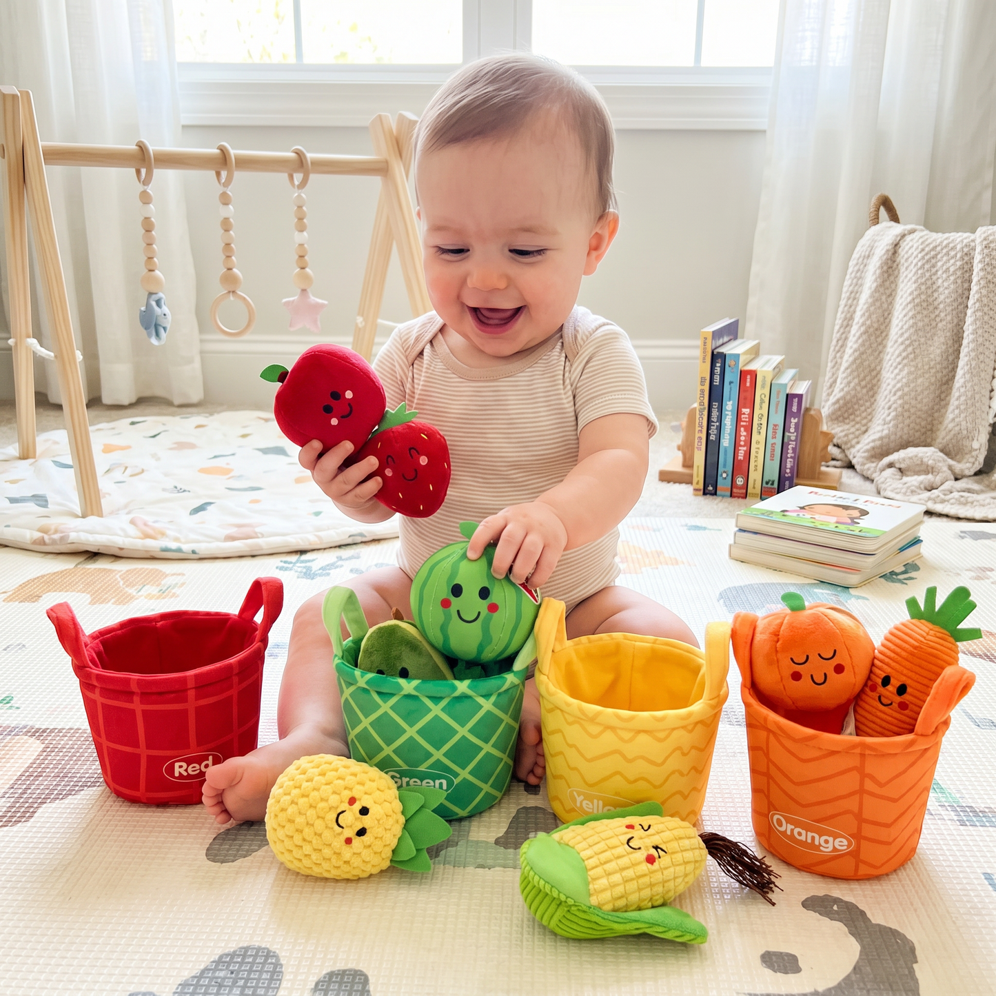 Soft Fruit & Vegetable Learning Toy for Babies – 4-Pack Color Sorting ...