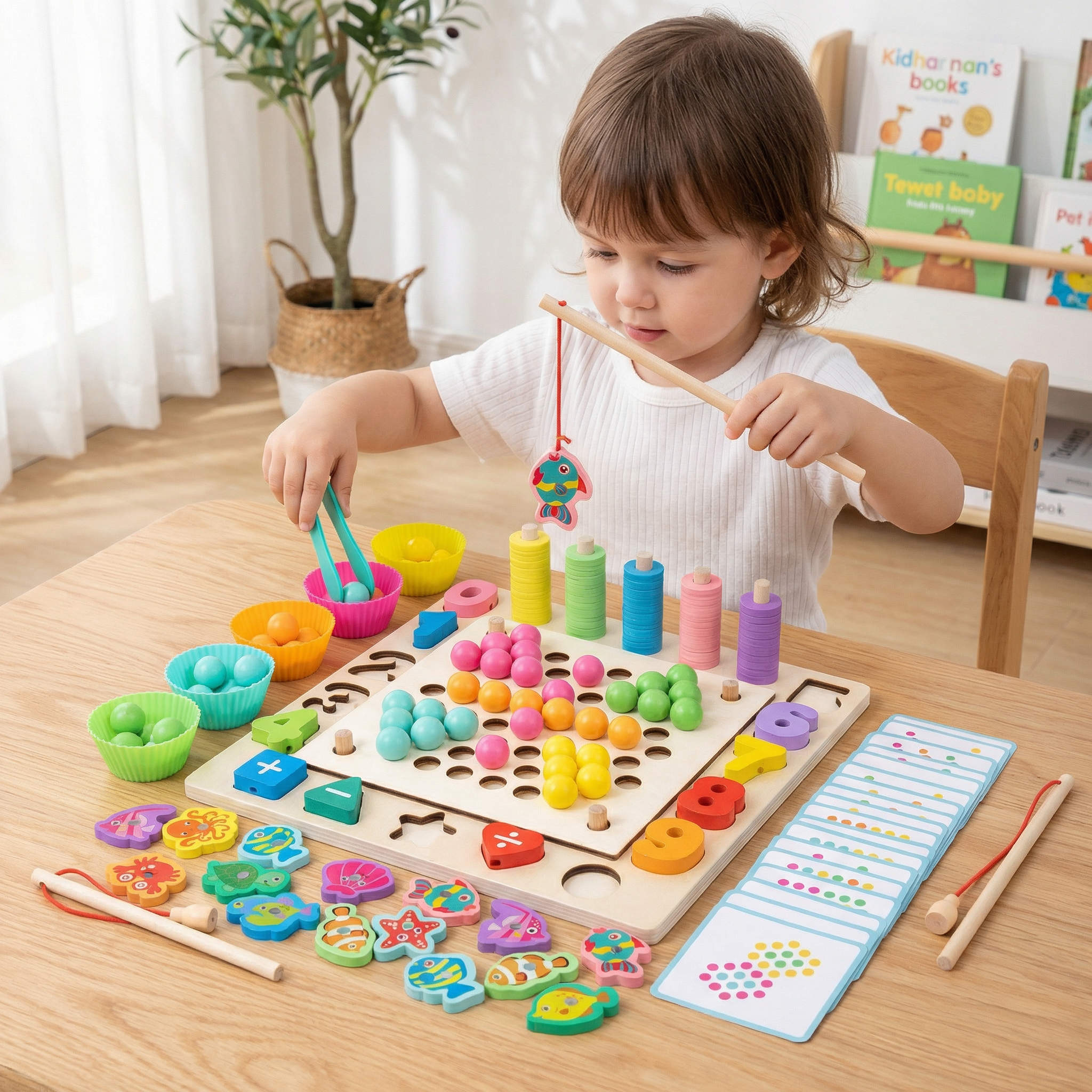 6-in-1 Montessori Wooden Fishing Game – Numbers, Colours & Fine Motor ...