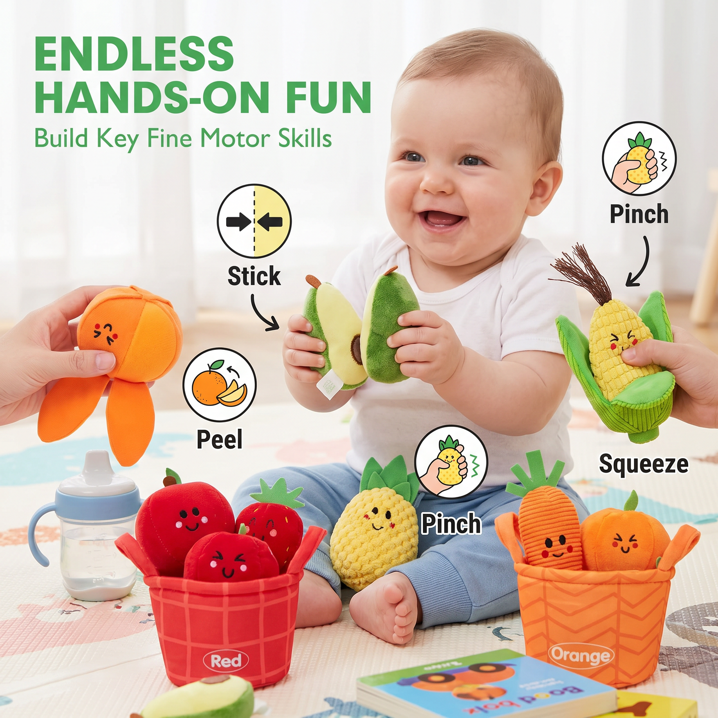 Soft Fruit & Vegetable Learning Toy for Babies – 4-Pack Color Sorting ...