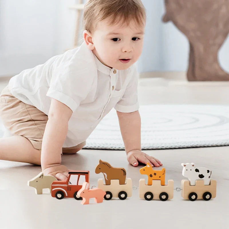 Wooden Farm Animal Train Set – tiny-dreams.uk