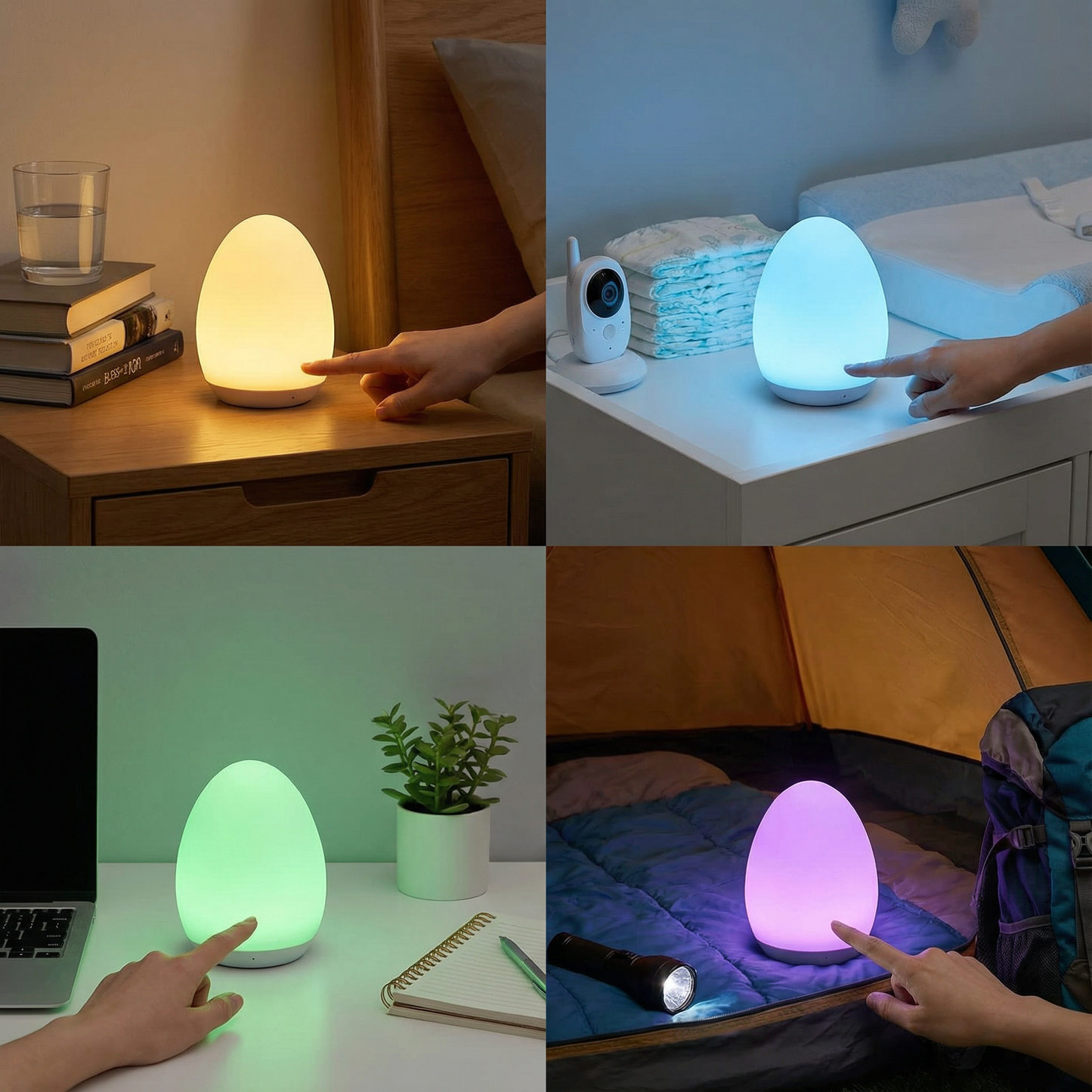 Egg-Shaped Silicone Night Light – Touch Control, 7-Colour Changing – tiny-dreams.uk